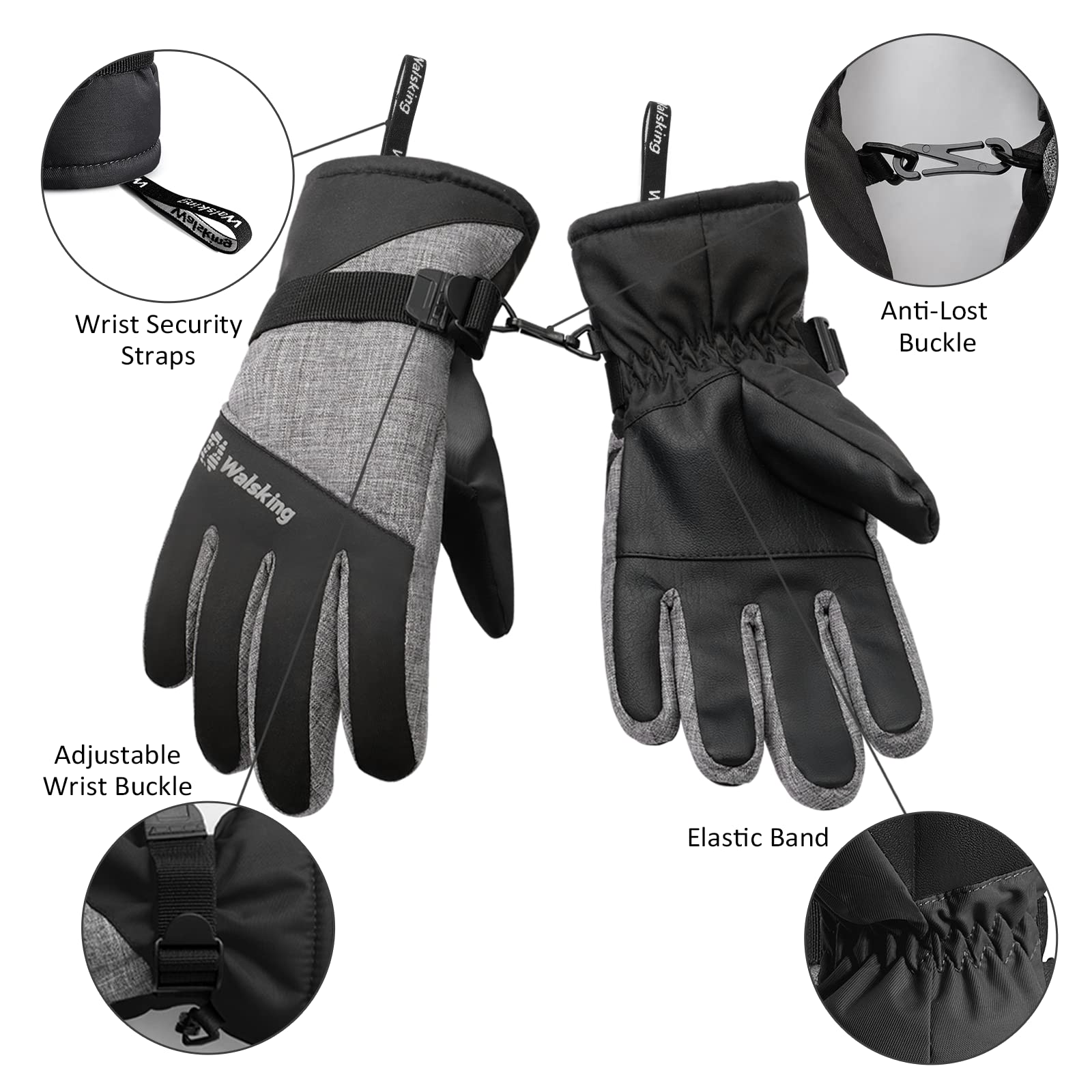 Walsking Kids Winter Snow&Ski Gloves-3M Thinsulate Waterproof Cold Weather Youth Gloves for Skiing,Snowboarding-Fits Boys and Girls