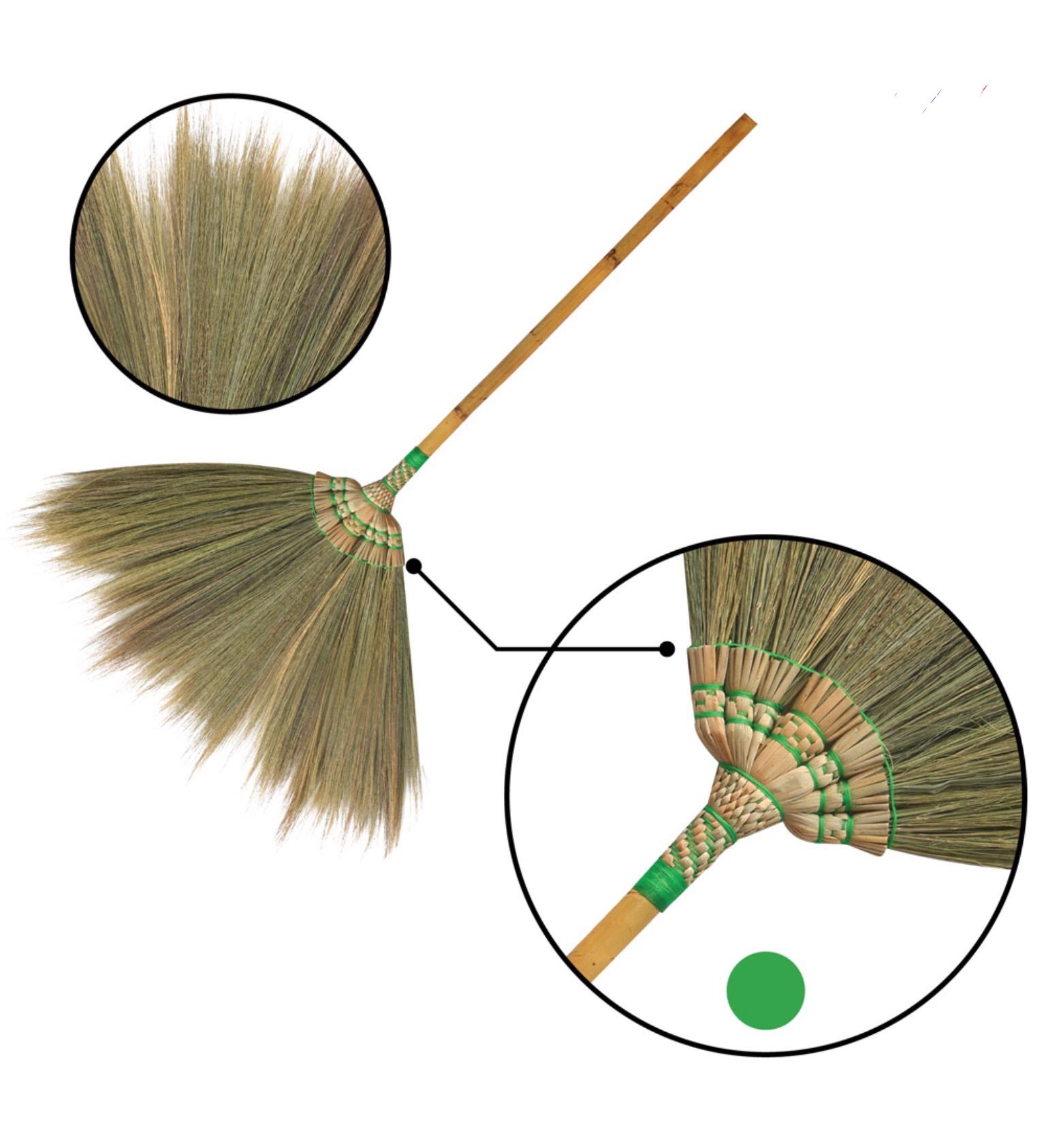 SN SKENNOVA - Asian Flower Grass Broom Witch Broom Bamboo Stick Handle Red or Green on Random