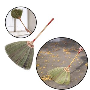 SN SKENNOVA - Asian Flower Grass Broom Witch Broom Bamboo Stick Handle Red or Green on Random