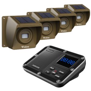 solar driveway alarm wireless outside 1800ft range, outdoor motion sensor & detector driveway alert system with rechargeable battery/weatherproof/mute mode(1&4-brown)