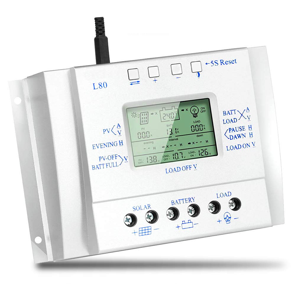 MPPT 60A Solar Charge Regulator LCD Display Solar Controller 12V 24V with Light and Timer Control Easy Settable for PV