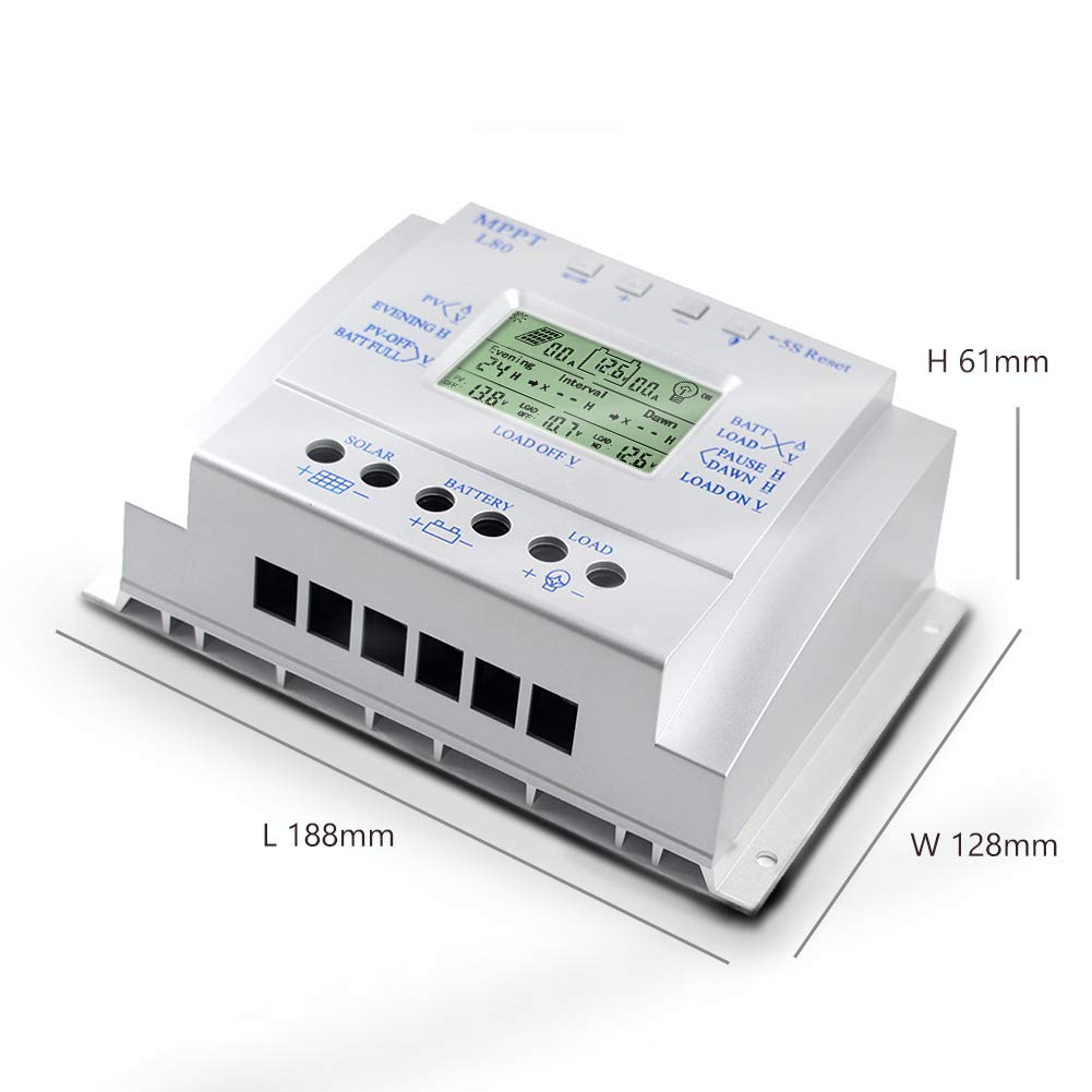 MPPT 60A Solar Charge Regulator LCD Display Solar Controller 12V 24V with Light and Timer Control Easy Settable for PV