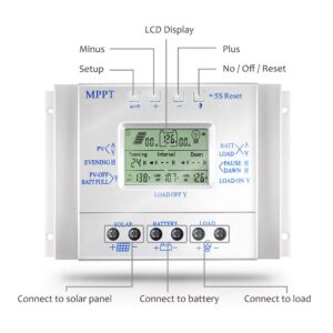 MPPT 60A Solar Charge Regulator LCD Display Solar Controller 12V 24V with Light and Timer Control Easy Settable for PV