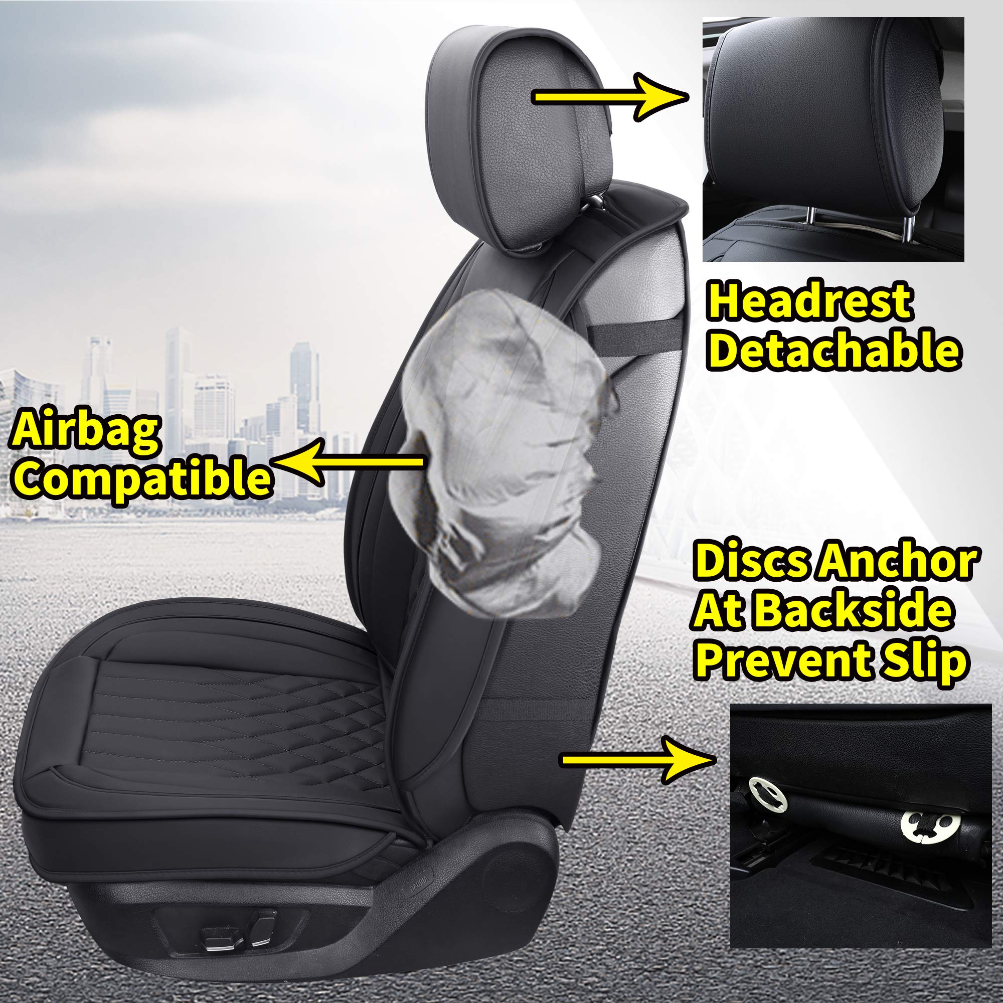 Aierxuan 5pcs Car Seat Covers Full Set with Waterproof Leather,Airbag Compatible Automotive Vehicle Cushion Cover Universal fit for Most Cars (Black)