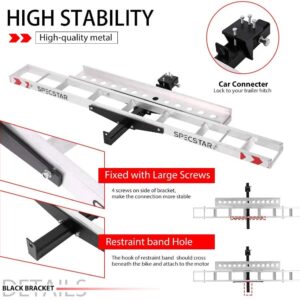 SPECSTAR Heavy Duty Aluminum Motorcycle Carrier, 450 Lbs Capacity Hitch Mounted Scooter Dirt Bike Rack with Loading Ramp and Locking Device