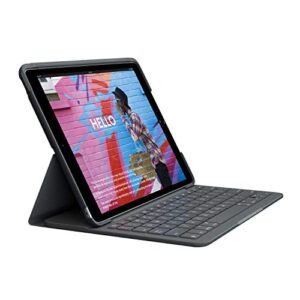 logitech ipad (7th, 8th and 9th generation) keyboard case | slim folio with integrated wireless keyboard (graphite), 7.3" x 10.1" x 0.9"