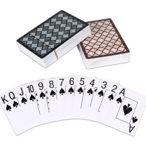 teskyer 2 pack plastic playing cards, large print index, 100% waterproof poker cards, 2 decks of cards, black & orange