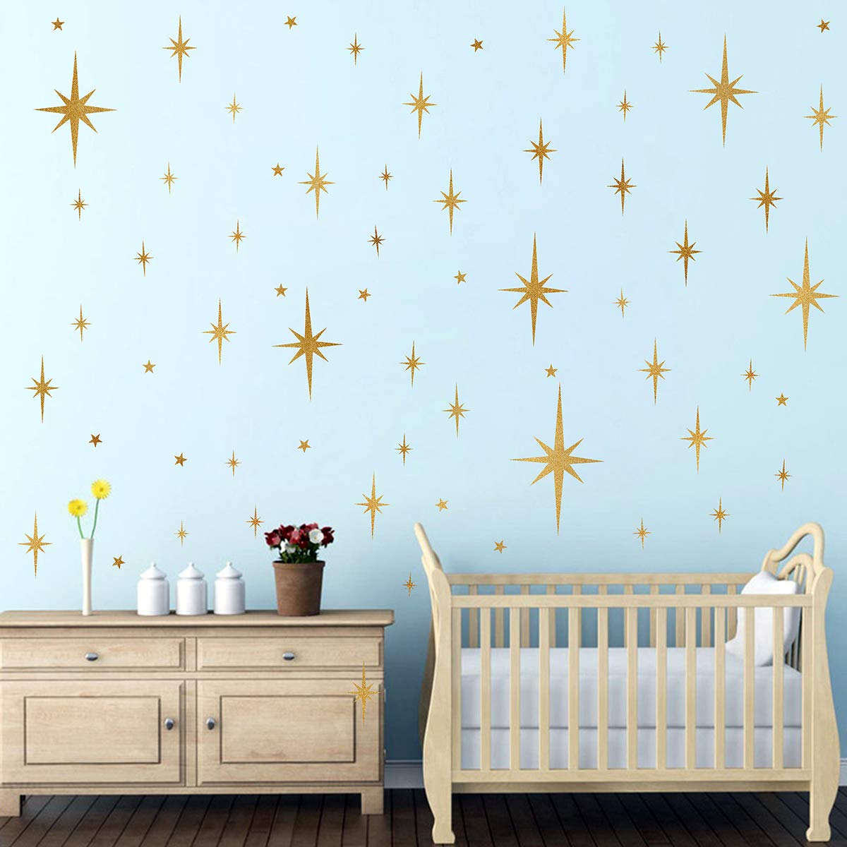 Star Wall Stickers Girls Room Wall Decals (116pcs) Sparkle Wall Sticker Stick and Peel Stars Stickers-6 Sizes