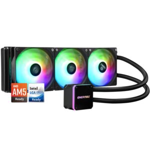 enermax liqmax iii 360 a-rgb aio cpu liquid cooler - 360mm radiator, 120mm argb pwm fan, for intel lga1700/amd am5, 5 year warranty