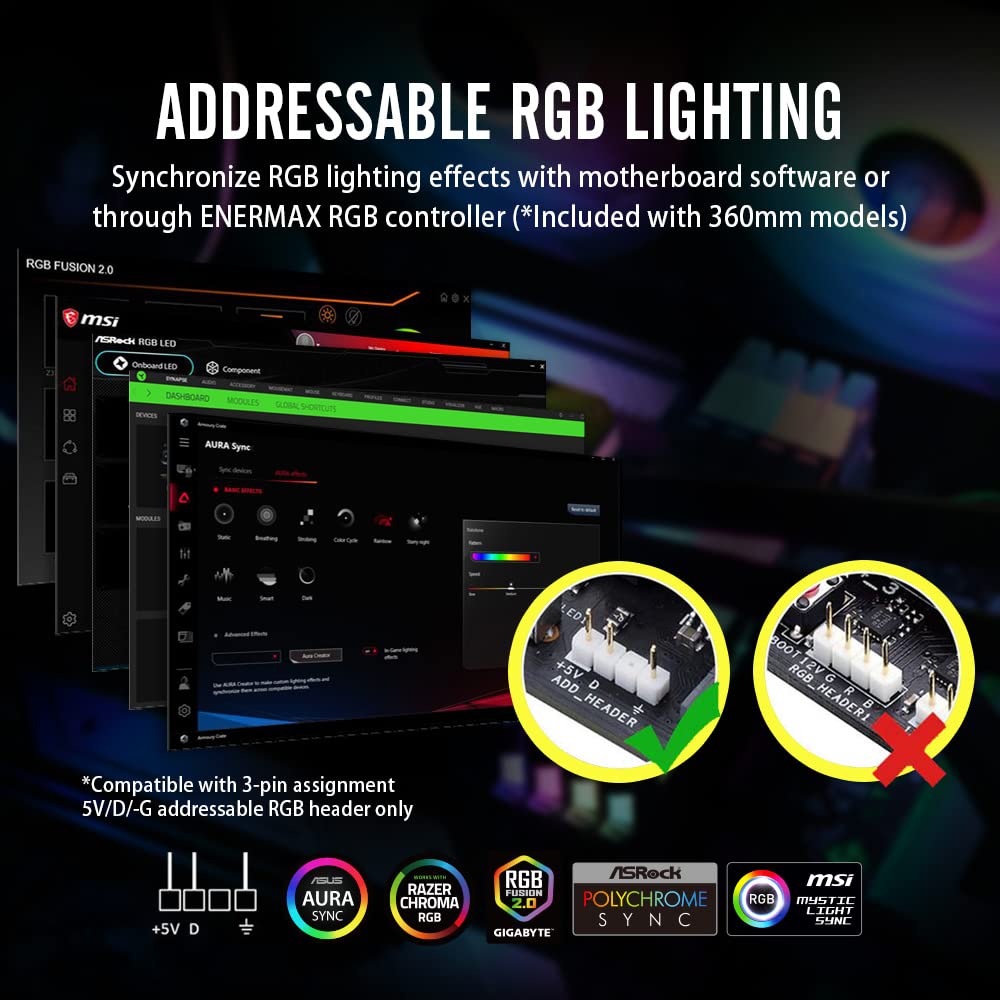 Enermax Liqmax III 360 A-RGB AIO CPU Liquid Cooler - 360mm Radiator, 120mm ARGB PWM Fan, for Intel LGA1700/AMD AM5, 5 Year Warranty