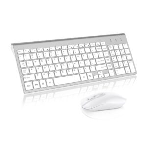 cimetech wireless keyboard and mouse combo, compact full size wireless keyboard and mouse set 2.4g ultra-thin sleek design for windows, computer, desktop, pc, notebook, laptop - silver