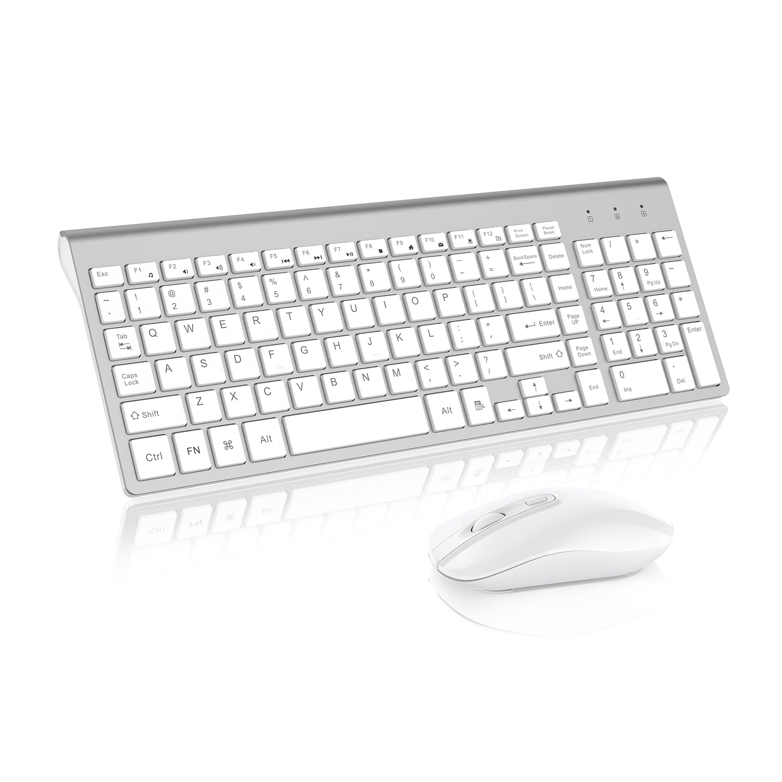 cimetech Wireless Keyboard and Mouse Combo, Compact Full Size Wireless Keyboard and Mouse Set 2.4G Ultra-Thin Sleek Design for Windows, Computer, Desktop, PC, Notebook, Laptop - Silver