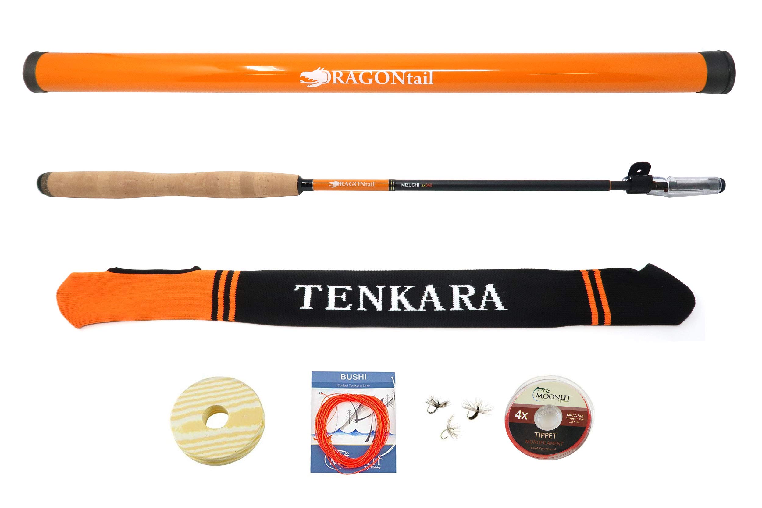 DRAGONtail MIZUCHI zx340 Zoom Small Stream 3 Length Tenkara Rod (with Furled Line Starter Kit)