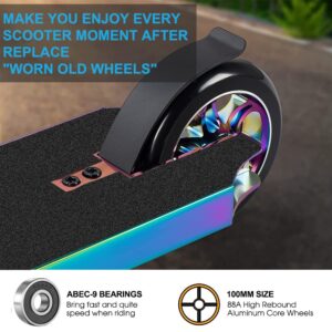 100mm Scooter Wheels - Pro Scooter Wheels 100mm Pair - Neo Oil Slick 100mm Metal Scooter Wheels Replacement - Pro Scooter Wheels 100mm - Bearings Installed - Scooter Wheels for Kids