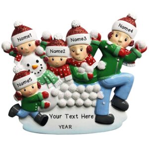 Personalized Snowball Fight Family Christmas Tree Ornament Present Gift for Free Personalized (Family of 5)