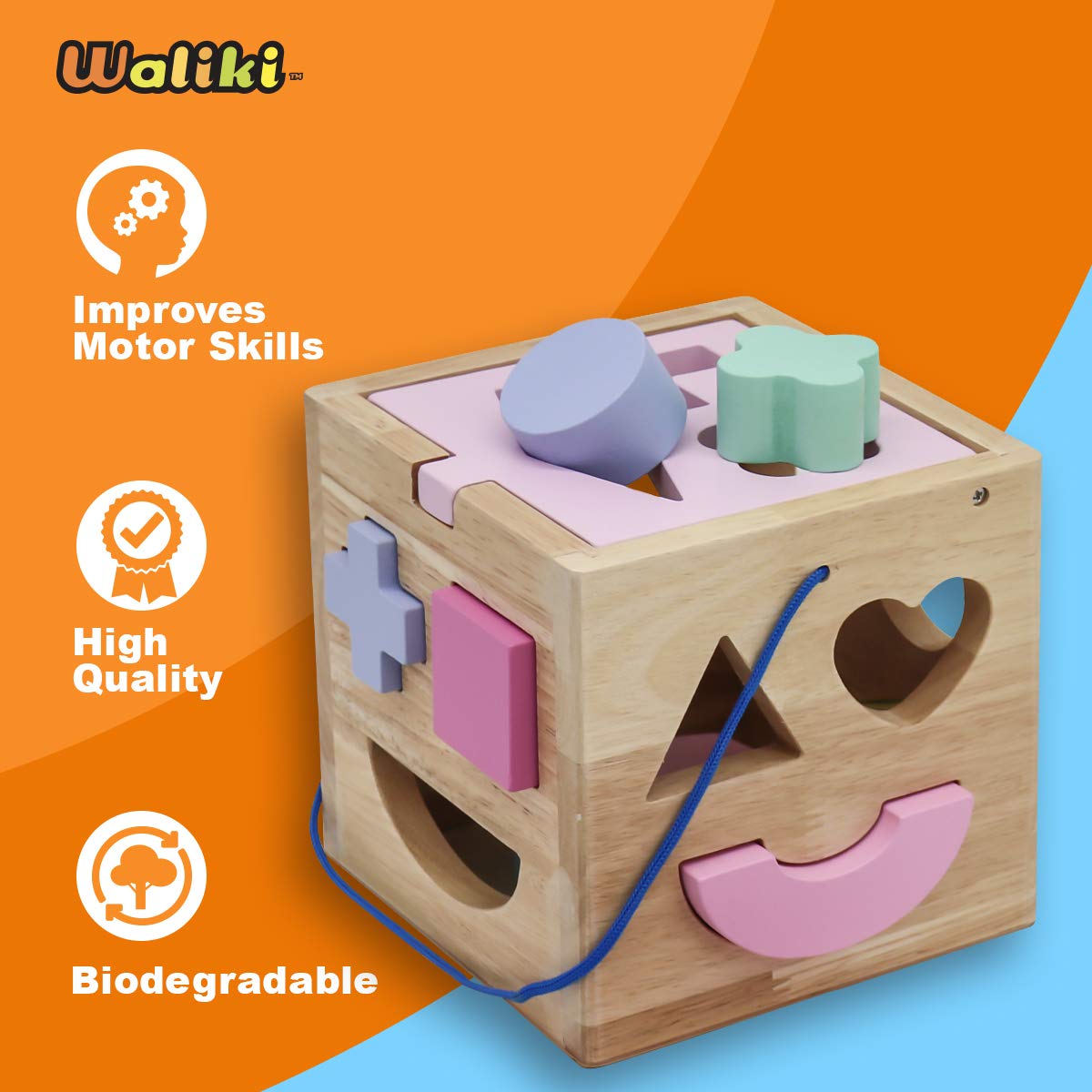 WALIKI Pounding Bench with Hammer, Wood Shape Sorter Box, Rainbow Stacker, Pastel Colors, Complete Set (3 Wooden Toys Bundle)