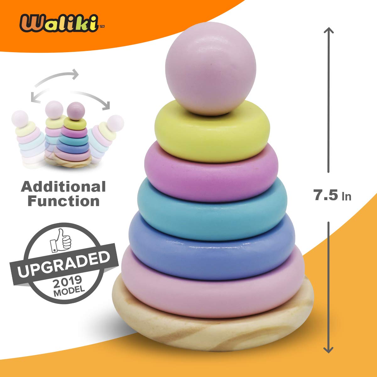 WALIKI Pounding Bench with Hammer, Wood Shape Sorter Box, Rainbow Stacker, Pastel Colors, Complete Set (3 Wooden Toys Bundle)