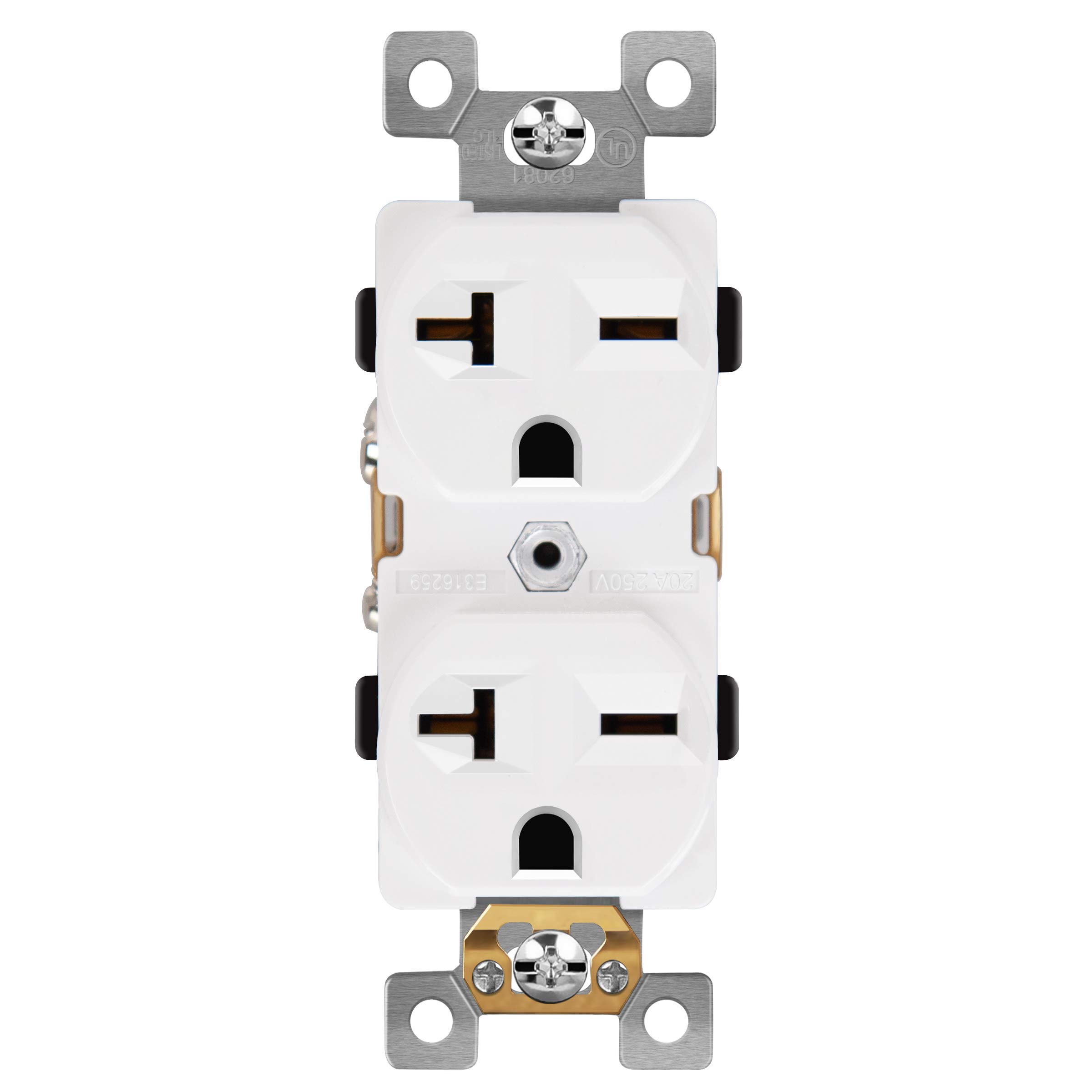 ENERLITES Duplex Receptacle, 20 Amp Electrical Wall Outlet, Industrial Grade, 2-Pole, 3-Wire, 20A 250V, UL Listed, 62081-W, White