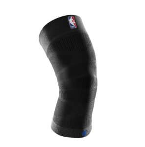 bauerfeind sports compression knee support nba - lightweight design with gripping zones for basketball knee pain relief & performance with team designs (black, l)