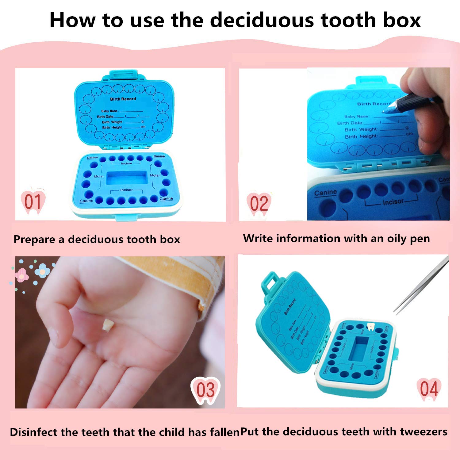 Baby Teeth Keepsake Box, Tooth Fairy Box, Tooth Storage Holder, Lost Deciduous Tooth Collection Organizer with 2Pcs Tooth Fairy Golden Coin, Save Children Teeth to Keep The Childhood Memory (Blue)