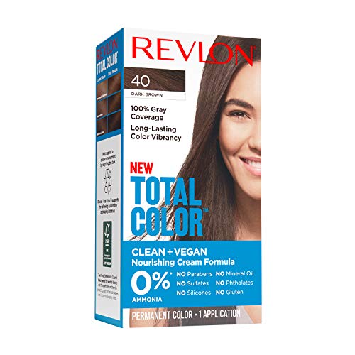 Revlon Permanent Hair Color, Permanent Hair Dye, Total Color with 100% Gray Coverage, Clean & Vegan, 40 Dark Brown, 3.5 Oz