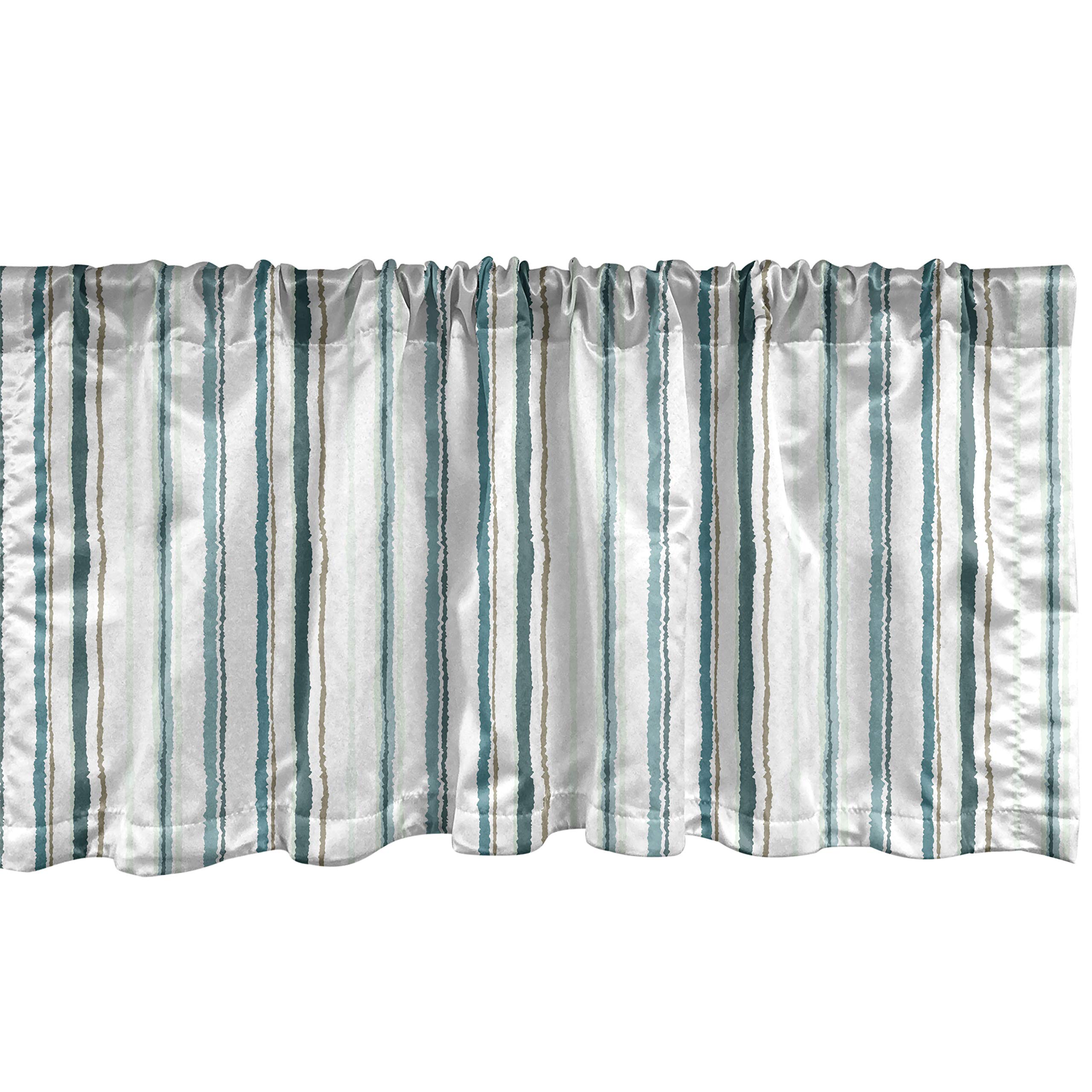 Lunarable Striped Window Valance, Vertical Pinstripe in Pastel Shades with Torn Paper Effect, Curtain Valance for Kitchen Bedroom Decor with Rod Pocket, 54" X 12", Mint Green