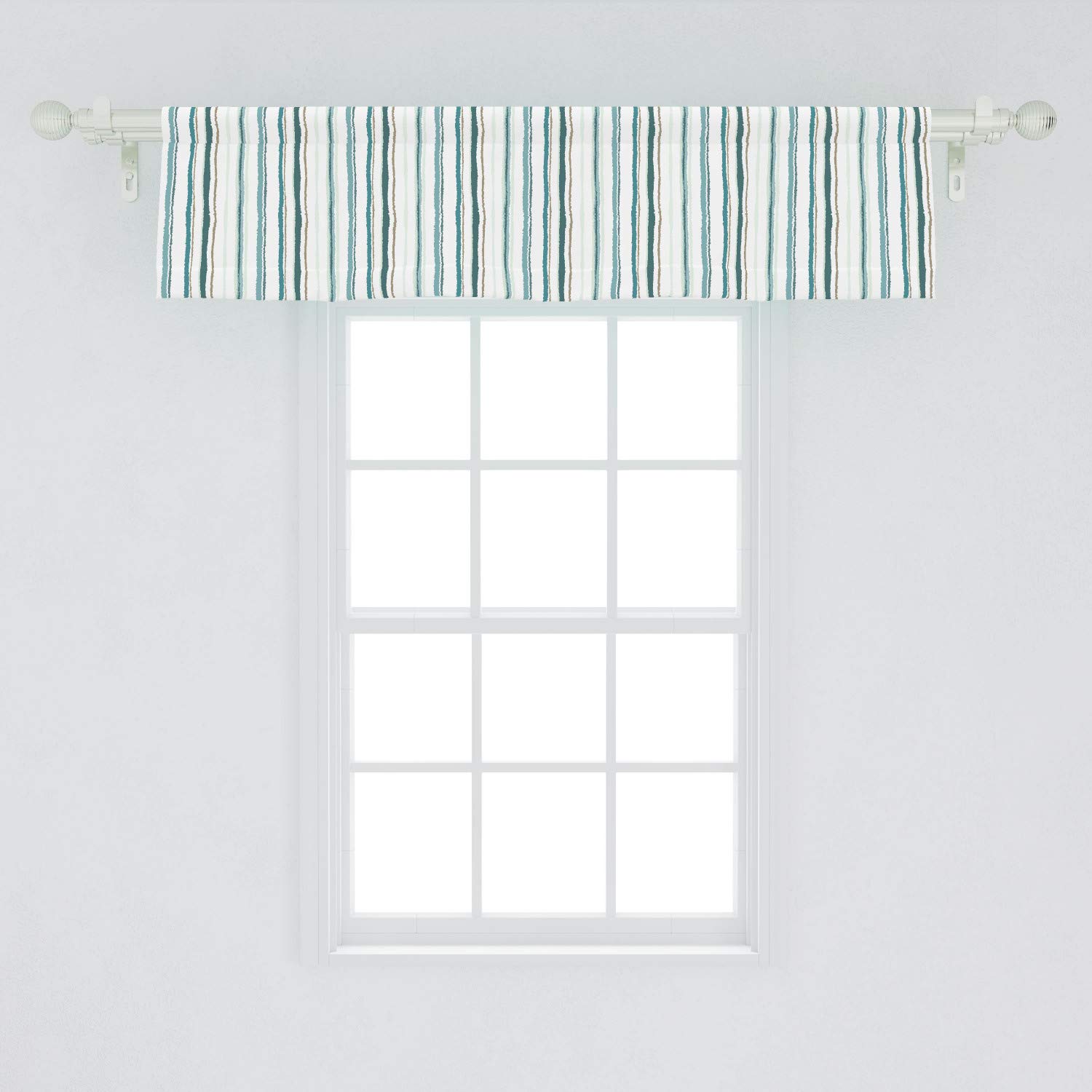 Lunarable Striped Window Valance, Vertical Pinstripe in Pastel Shades with Torn Paper Effect, Curtain Valance for Kitchen Bedroom Decor with Rod Pocket, 54" X 12", Mint Green