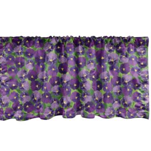 ambesonne botanical window valance, green field full of burgeoning pansy inflorescence garden flourish bedding plants, curtain valance for kitchen bedroom decor with rod pocket, 54" x 12", purple