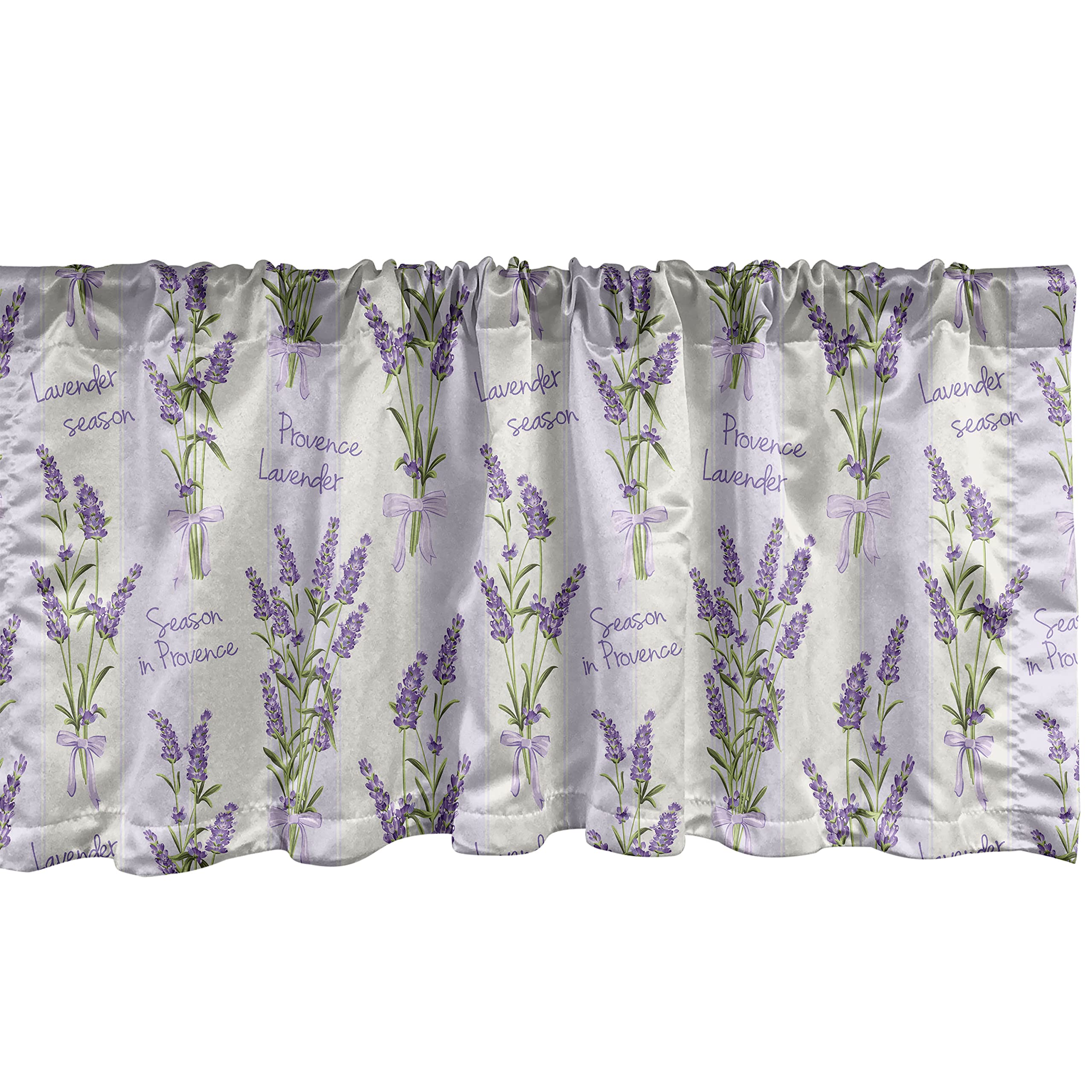 Ambesonne Lavender Window Valance, Stripes and Flowers Ribbons Romantic Country Spring Season Inspired Design Art, Curtain Valance for Kitchen Bedroom Decor with Rod Pocket, 54" X 12", Purple