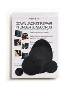 pro-fix down jacket repair patches easy to use, pre-cut, self-adhesive, waterproof, tear-resistant rip-stop nylon fabric patches for jackets & patches for clothing, down jacket patches - black