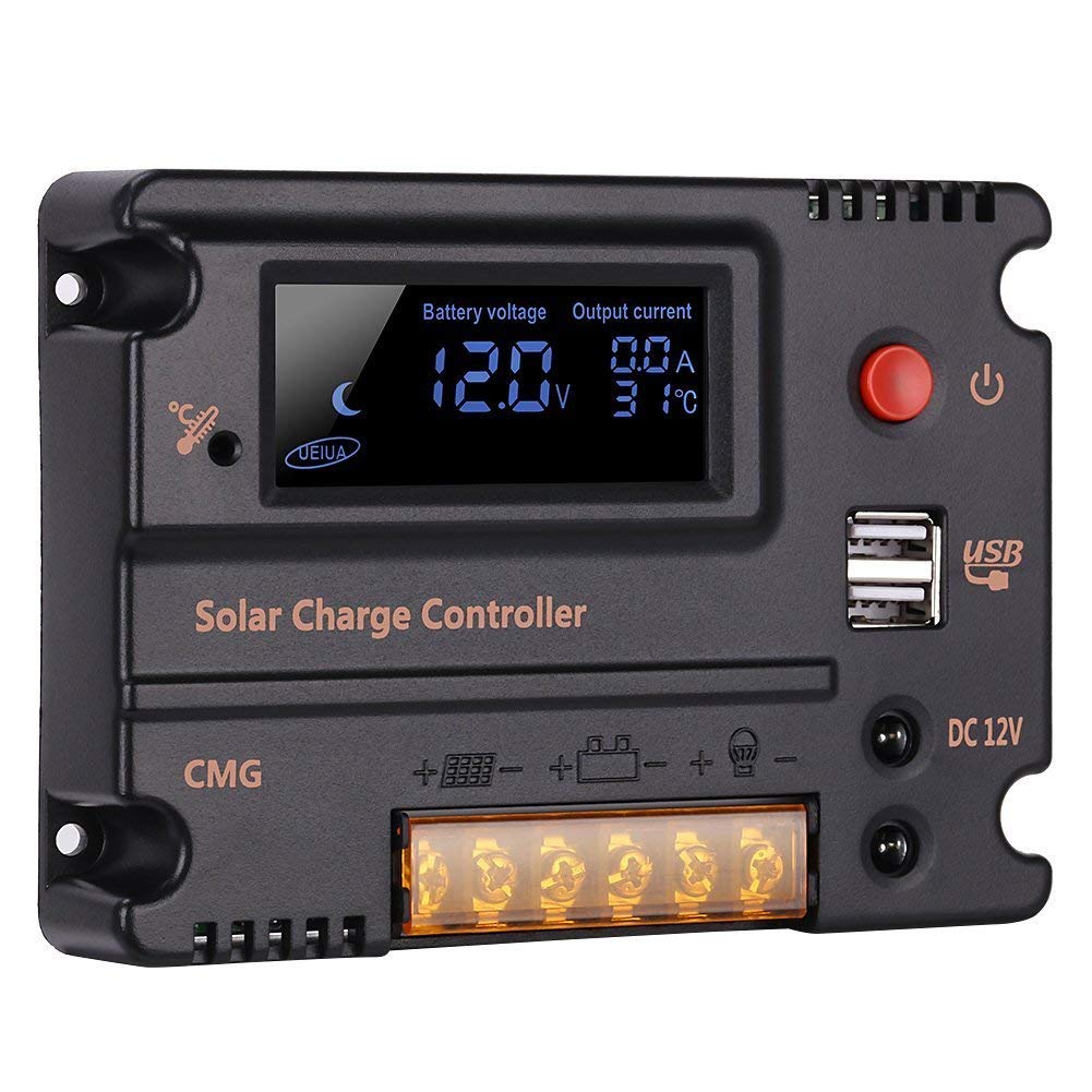 Fuhuihe 20A 12V 24V Solar Charge Controller Auto Switch LCD Intelligent Panel Battery Regulator Charge Controller Overload Protection Temperature Compensation