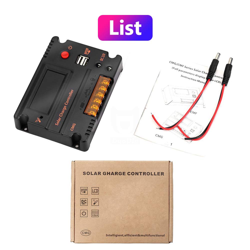 Fuhuihe 20A 12V 24V Solar Charge Controller Auto Switch LCD Intelligent Panel Battery Regulator Charge Controller Overload Protection Temperature Compensation