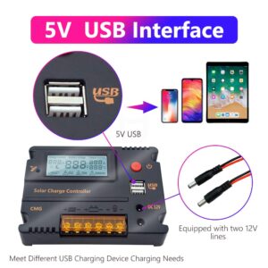 Fuhuihe 20A 12V 24V Solar Charge Controller Auto Switch LCD Intelligent Panel Battery Regulator Charge Controller Overload Protection Temperature Compensation