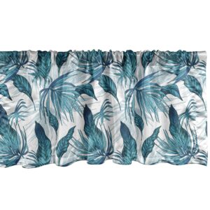 ambesonne leaves window valance, exotic brazilian forest foliage in vintage style illustration, curtain valance for kitchen bedroom decor with rod pocket, 54" x 12", aqua teal