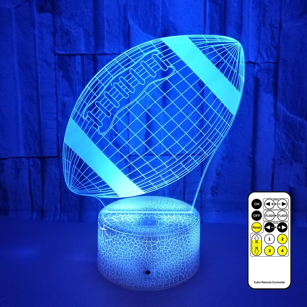 Football Night Lights for Kids, 3D LED Illusion Lamp 7 Colors Changing Nightlight with USB Powered, Touch & Remote Control Best Birthday Christmas Gifts for Boys Girls Kids Baby