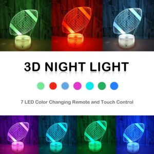 Football Night Lights for Kids, 3D LED Illusion Lamp 7 Colors Changing Nightlight with USB Powered, Touch & Remote Control Best Birthday Christmas Gifts for Boys Girls Kids Baby