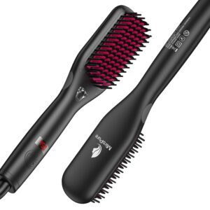 miropure hair straightener brush heated straightening brush with ionic generator, 30s fast mch ceramic even heating, 11 temperature control, professional straightener comb for straightening (black)