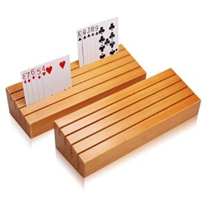 exqline wood playing card holders tray racks organizer set of 2 for kids seniors adults - 9.84in 3.1inch latest version portable enough for bridge canasta uno card playing