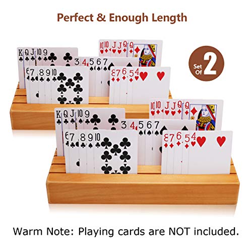 Exqline Wood Playing Card Holders Tray Racks Organizer Set of 2 for Kids Seniors Adults - 9.84In 3.1Inch Latest Version Portable Enough for Bridge Canasta UNO Card Playing