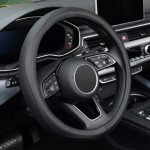 kafeek steering wheel cover, universal 15 inch, microfiber leather, anti-slip, odorless, black lines