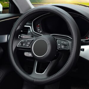 KAFEEK Steering Wheel Cover, Universal 15 inch, Microfiber Leather, Anti-Slip, Odorless, Black Lines