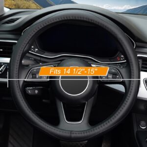 KAFEEK Steering Wheel Cover, Universal 15 inch, Microfiber Leather, Anti-Slip, Odorless, Black Lines