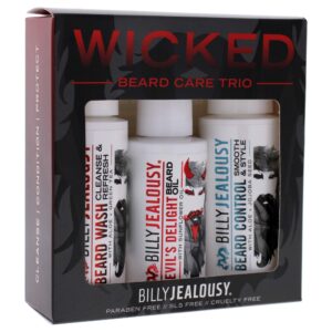 billy jealousy wicked beard trio kit with beard wash, leave-in beard control and devil’s delight beard oil to cleanse, nourish, soften & strengthen your facial hair