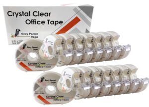 greyparrot office tape clear refill rolls + dispenser(16 pack),(3/4” x 1000in/pack). for craft jobs, gift wrapping, office work clear(transparent) glossy finish, refillable (16000 inch/total)