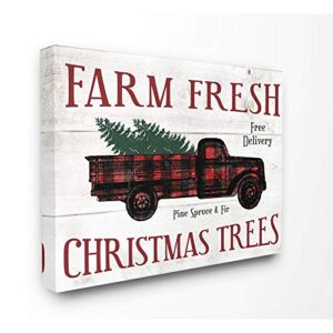 stupell industries farm fresh christmas trees red plaid truck holiday word design canvas, multi-color