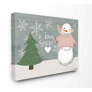 stupell industries i love snow snowman wood texture holiday word design canvas, 30 x 40, multi-color