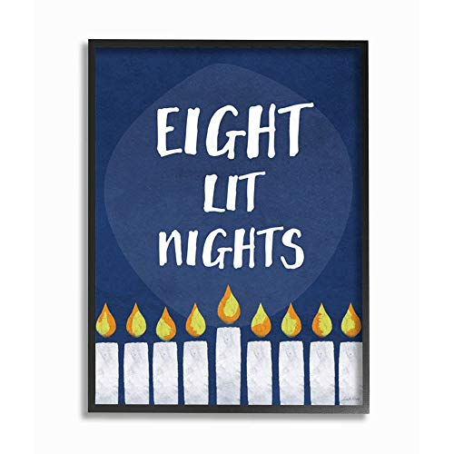 Stupell Industries Eight Lit Nights Hanukkah Holiday Blue Word Design Framed, 11 x 14, Multi-Color