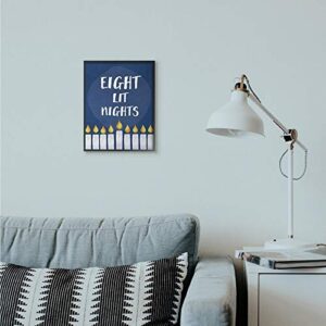 Stupell Industries Eight Lit Nights Hanukkah Holiday Blue Word Design Framed, 11 x 14, Multi-Color