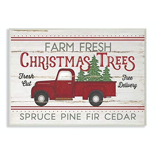 Stupell Industries Farm Fresh Christmas Trees Red Truck Holiday Word Design Wall Plaque, 13 x 19, Multi-Color