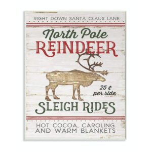 Stupell Industries North Pole Reindeer Wood Texture Holiday Christmas Word Design Wall Plaque, 13 x 19, Multi-Color